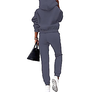 KYLASIEN Women's Solid Color Hoodies Tracksuit Set Casual V Neck Long Sleeve Sweatshirts Winter Warm Long Pant Two Piece Sets Oversized Loungewear Workout Athletic Tracksuit Outfift