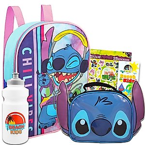 Disney Lilo and Stitch Mini Backpack and Lunch Box Bundle - 4 Pc Set with 11" Stitch School Bag, Stitch Lunch Bag, More for Boys and Girls | Stitch School Supplies Set