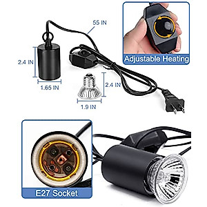 Reptile Heat Lamp with Adjustable Lamp Stand for Reptile, Turtle Heat Lamp Basking Light Bulb with Metal Light Stand For Terrarium and Tank, Heating Lamp Holder with Small Heat Lamp and Dimmer Switch