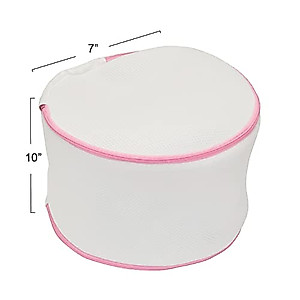 Household Essentials Bra Wash Bag, Large, Soft Polyester Mesh, Dual Zippered Compartments, Snag and Tangle Resistant, Contoured Design, Perfect for Expensive or Delicate Lingerie, White and Pink Trim