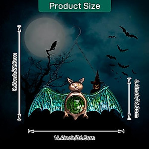 DREAMSKIP Hanging Bats Halloween Decoration, Halloween Bats Solar Lights Outdoor, Waterproof Halloween Lanterns for Yard, Outside, Party, Garden (Green)
