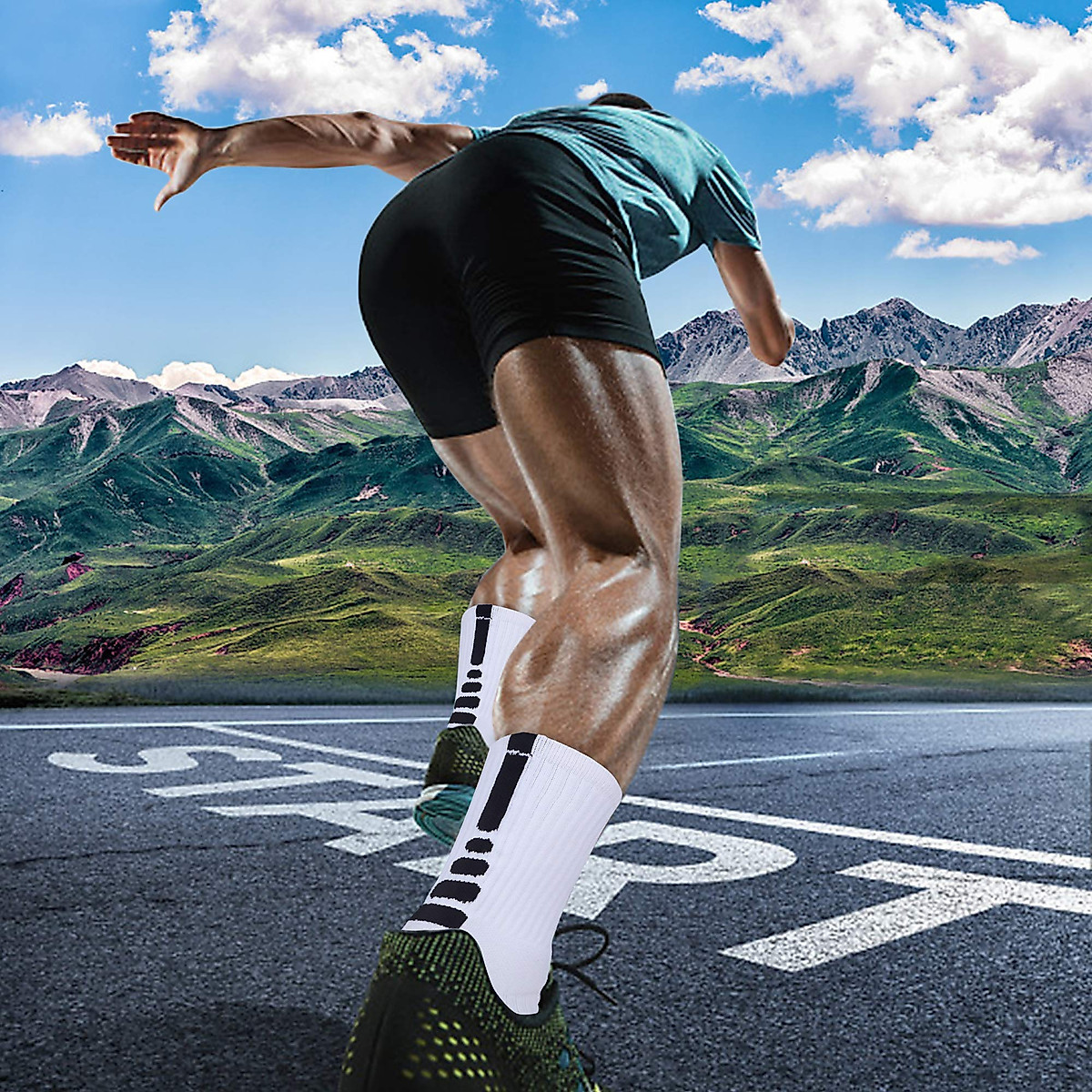 JHM Thick Protective Sport Cushion Elite Basketball Compression Athletic Socks - White, Black - Unisex Adults - 3 Count - US Shoe Sizes 6-13