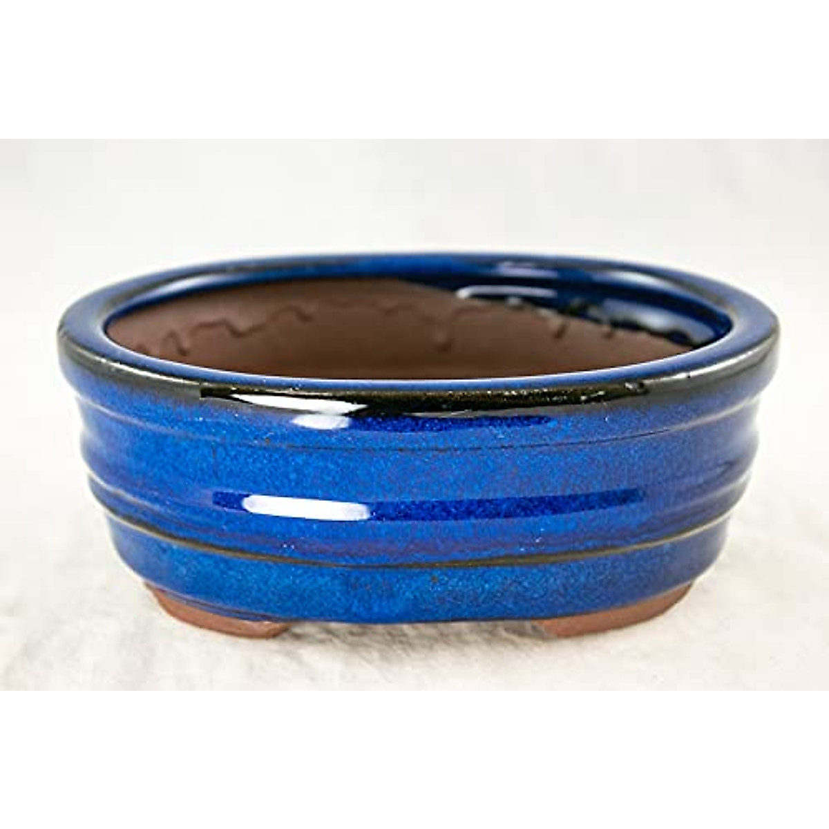 6" Oval Blue Glazed Bonsai/Succulent Pot + Soil + Tray + Rock + Mesh Kit