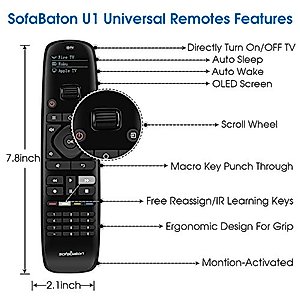 SofaBaton Universal Remote Control with Mobile Phone APP, Super Easy One-Click Universal Remote for FirTV/Roku/Nvidia Shield/Vizio/Marantz/Yamaha Streaming Players (Support IR & Blutooth Devices)