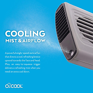 O2COOL Misting Neck Personal Travel Battery Powered Deluxe Cooling Fan, Single Pack (Gray)