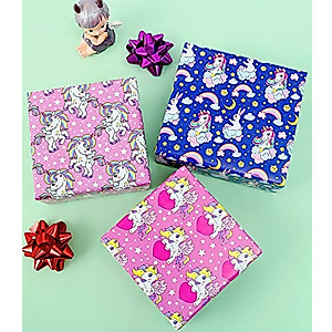 U'COVER Unicorn Birthday Wrapping Paper 6 Large Sheet Gift Wrapping Paper for Girls Kids Baby Shower Women Boys for Wedding Anniversary Holiday Party Graduation Gift Wrap Paper Folded 27 * 37inch