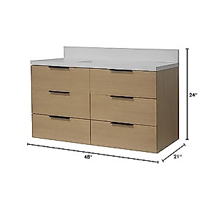 Kitchen Bath Collection Oslo 48-inch Floating Wall-Mounted Bathroom Vanity: Includes Blonde Wood Cabinet with Matte White Countertop and White Ceramic Sink