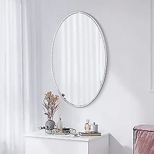 SCWF-GZ 20x30 Oval Mirror Round Full Length Wall Mounted Hanging or Against Wall Metal Frame Dressing Make-up Mirrors for Entryway Bedroom Bathroom Living Room 30 20 inch Silver