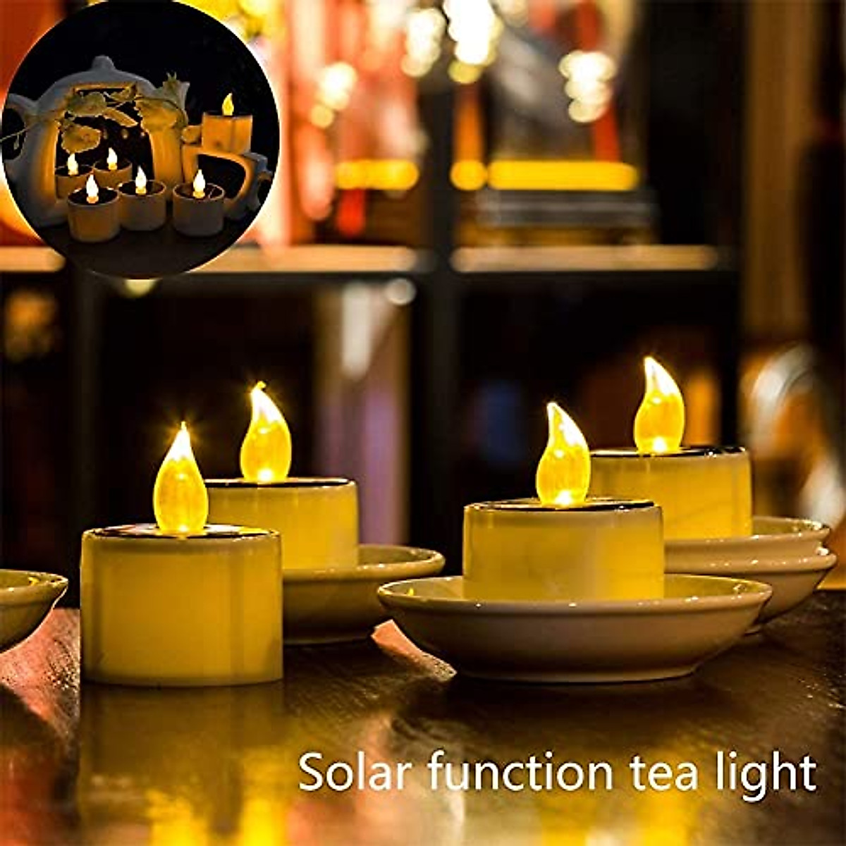 Solar Lantern Tea Lights Candles, Flameless Rechargeable Flickering LED Candle Lights, Outdoor Waterproof for Garden, Yard, Pathway, Balcony, Wedding, Party, Holidays, Home Décor
