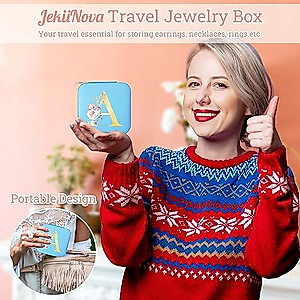 Travel Jewelry Case, Monogram Jewelry Organizer Travel Jewelry Box w Mirror Birthday Gifts for Women Mom Girls, Travel Essentials Ring Necklace Earring Jewelry Holder Organizer Preppy Stuff (A)