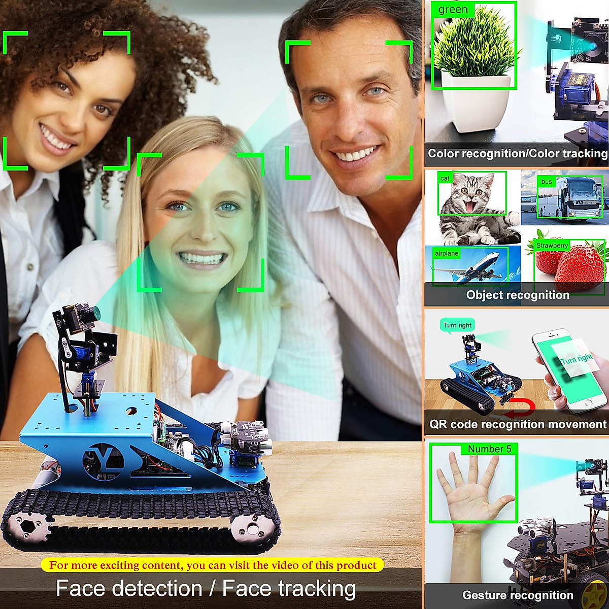 Yahboom AI Robot Kit Tank Chassis for Raspberry Pi 4B Camera Starter Kit Python Programmable Electronic Science Project DIY Smart Car Robotics for 16+ (Without Pi 4B)