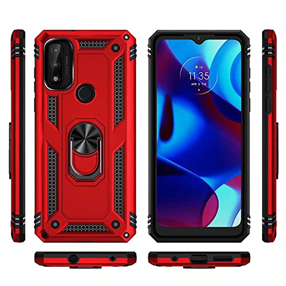 YZOK for Moto G Pure Phone Case,Moto G Pure Case with HD Screen Protector,[Military Grade] Ring Car Mount Kickstand Hybrid Hard PC Soft TPU Shockproof Protective Case for Moto G Pure (Red)