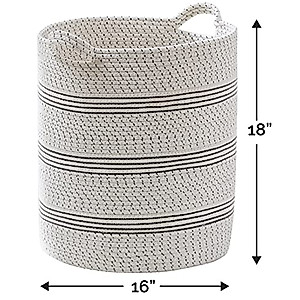 Organizix Large Cotton Rope Laundry Hamper Woven Basket with Handles, Storage Basket for Toys, Blanket, Throws, Pillows and Towels - 18 x 16, Multi Stripe