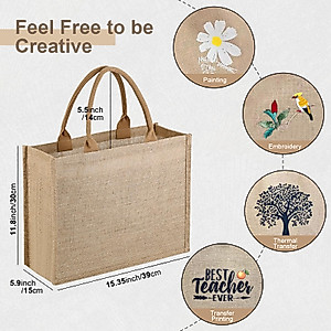 10 Pack Burlap Tote Bags Reusable Jute Bags with Handles Blank Burlap Tote Large Jute tote 15.1X11.8X5.5Inch Burlap Gift Bags for Grocery Shopping Wedding Travel Bachelorette Party Embroidery DIY Art