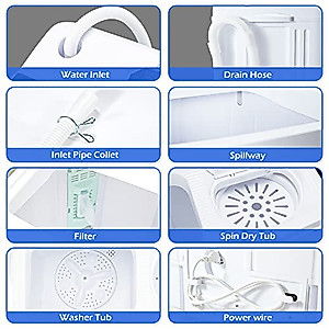 Homguava Portable Washing Machine 15Lbs Capacity Washer and Dryer Combo 2 In 1 Mini Compact Twin Tub Washing Machine Laundry Washer(10Lbs) & Spinner(5Lbs) with Built-in Gravity Drain Pump,Low Noise and Easy Store for Apartment,Dorms,RV Camping (black+whit