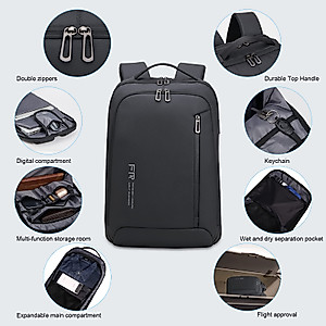 FENRUIEN Backpack for Men, Expandable 15.6 Inch with USB Port Men's Business Laptop Backpack, Bookbag Computer Backpack Water Resistant Weekender Carry On Casual Daypack for Work/College/Travel, Black