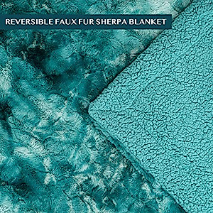 PAVILIA Soft Fuzzy Faux Fur Throw Blanket, Teal Green, Fluffy Furry Warm Sherpa Blanket Fleece Throw for Bed, Sofa, Couch, Decorative Shag Plush Comfy Thick Throw Blanket, 50x60 Inches