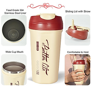 18oz Coffee Tumbler, Travel Coffee Tumbler with Straw and Lid, Stainless Steel Insulated Tumbler, Coffee Cups for Water, Juice, Drinks, Beer, Birthday Gifts