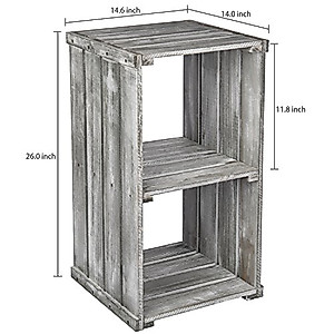 MyGift 2 Tier Rustic Dark Gray Wood Crate Design Storage Shelf Organizer Cubby, Small Bookcase Shelving Unit, Side Accent Table Nightstand with Shelves