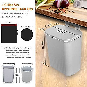 Ronnaquetta 2.4 Gallon Kitchen Compost Bin with Lid and 225 Count 4 Gallon Drawstring Garbage Bags, Food Waste Bin Compost Trash Can Compost Bin for Kitchen Hanging Compost Bin (Grey)
