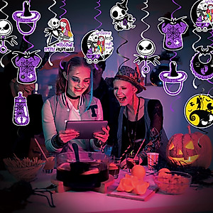 LANFUBEISI Nightmare Baby Shower Decorations Halloween Hanging Swirls, 36pcs Welcome Little Baby Halloween Baby Shower Party Hanging Decorations, Cute Themed Halloween Birthday Party Supplies