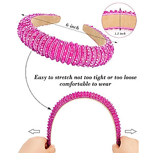 Wecoe Rhinestone Headband Women Rose Red Headband Fashion Padded Headband Fancy Bling Diamond Sparkle Crystal Beaded Headband Cute Hair Band Holiday Hair Accessories For Women Girls Sweetest Day Gifts