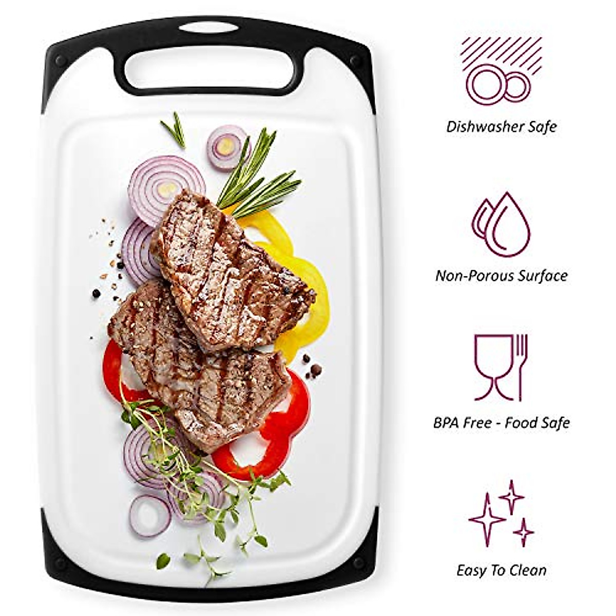 Cutting Boards for Kitchen - Plastic Cutting Board Set with Juice Groove - Set of 4 (Black Trim)…