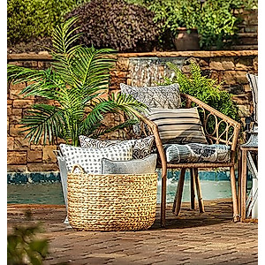 Pillow Perfect Stripe Outdoor Throw Accent Pillow, Plush Fill, Weather, and Fade Resistant, Large Square - 18.5" x 18.5", Black/Grey Getaway Stripe, 2 Count