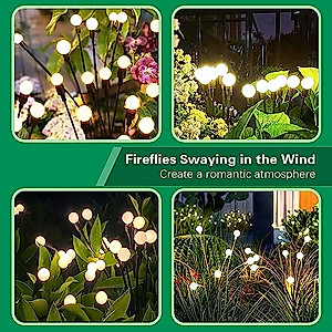Firefly Solar Garden Lights Outdoor: 4 Pack Solar Firefly Lights Waterproof Lights, 8LED Vibrant Firefly Starburst Swaying Lights,Solar Powered Firefly Lights Applicable to Decoration Planter Outdoor