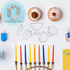 Stainless Steel Hanukkah Cookie Cutters, 5 Hanukkah Menorah, Dreidel, Chanuka Candle, Star, Maccabee Shield Shaped Cookie Cutters