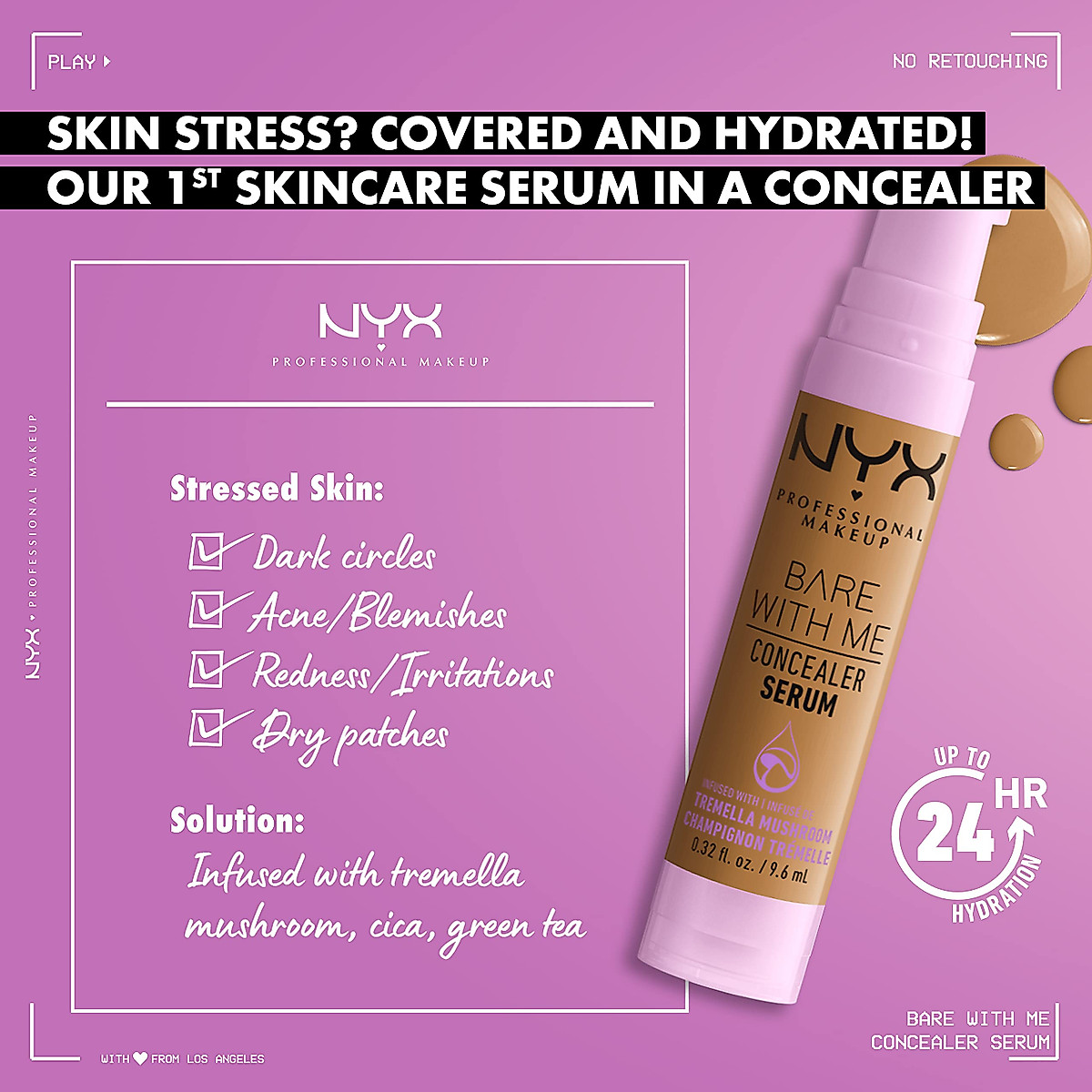 NYX PROFESSIONAL MAKEUP Bare With Me Concealer Serum, Concealer Makeup For Up To 24Hr Hydration - Tan