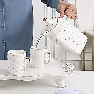 LDCHNH 8 Pieces of White Porcelain Coffee Tea Set with Gold Dots Ceramic Teapot Storage Tray Kitchen Tableware Home Decoration (Color : D, Size