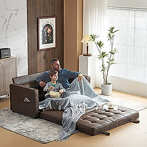 VINGLI Upgraded 64" W 84" L Full Size Futon Sofa Bed, 6" Thick Upholstery Rustic Microfiber Loveseat Sofa Sleeper Pull Out Couch,Convertible Floor Couch for Living Room, Bedroom, Entertainment Room