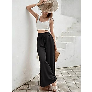 SEMARO Womens Casual Linen High Waist Pants Drawstring Loose Fit Summer Pants Trousers with Side Pockets Z-Black