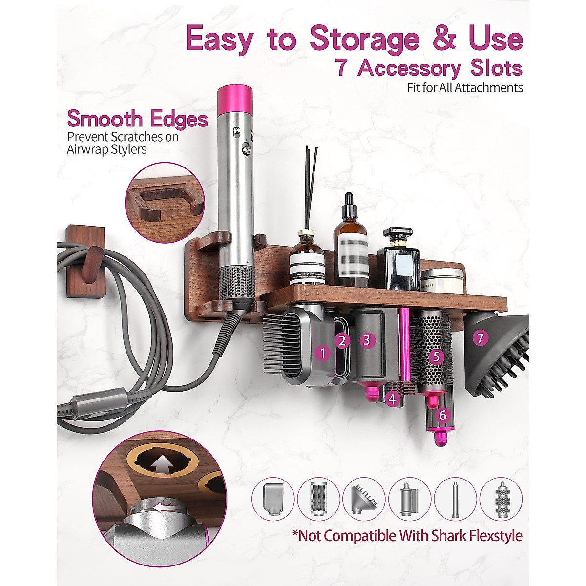 Affogato Walnut Storage Holder Compatible with Dyson Airwrap Wall Mount Holder with Shelf Organizer Rack Compatible with Dyson Airwrap Styler Accessories, Wood