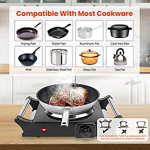 Moclever Hot Plate Portable Electric Stove Countertop Single Burner with 5 Temperature Adjustments & Stay Cool Handles, 1000W Electric Cooktop for RV/Home/Camp, Compatible for All Cookwares