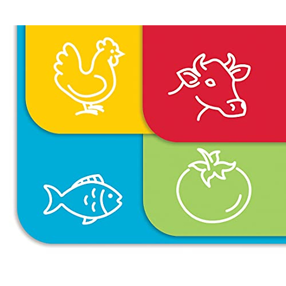 Extra Thick Flexible Plastic Cutting Board Mats, Set of 4, Color Coded with Food Icons, Waffle Back Grip Underside by Better Kitchen Products