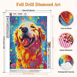 RICUVED Diamond Art Kits for Adults, Dog Diamond Art Kits Full Drill 5D Animal Diamond Art, Golden Retriever Gem Dots Art and Crafts for Gift Home Wall Decor 12x16 Inch/30x40cm