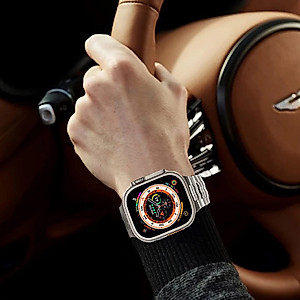 WINGLE Metal Band for Apple Watch Band Ultra 2/Ultra Band 49mm Men, Series 10 46mm, 9/8/7 45mm, SE/6/5/4 44mm, 3/2/1 42mm, Stainless Steel Bands with Folding Clasp iWatch Strap Link Bracelet, Titanium