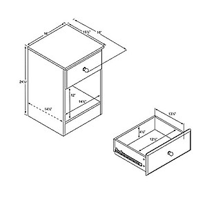 Prepac Astrid Simplistic Tall Nightstand Side Table with 1 Drawer and Open Shelf, Functional Bedside Table 16" D x 16" W x 24.5" H, Black, BDNH-0401-1