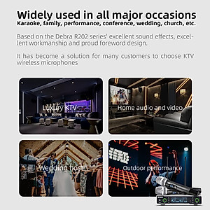 D Debra Audio R202 UHF Wireless Handheld Microphone System, 2x100 Channels Metal Dual Professional Cordless Dynamic Mic for Home Karaoke DJ Meeting Party Church, 320FT