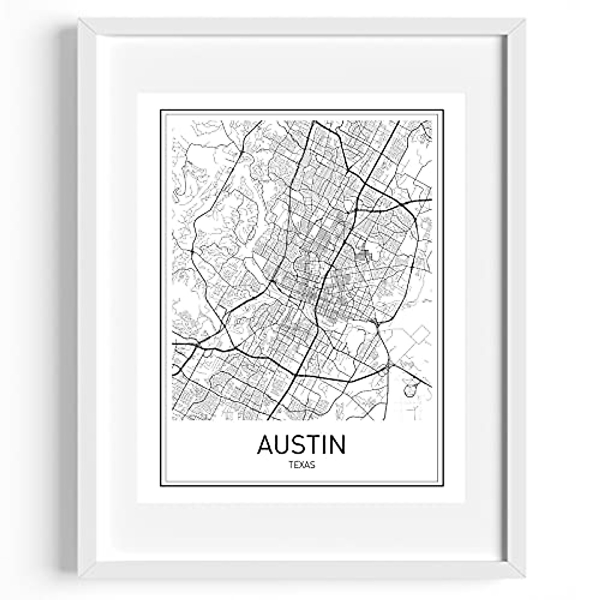 Austin Map Print City Maps of Austin Art Print Map Poster Texas Map Texas Black White Map Wall Art Map Modern Minimalist Wall Art Scandinavian Art City Map Poster 8x10 Unframed Wall Print