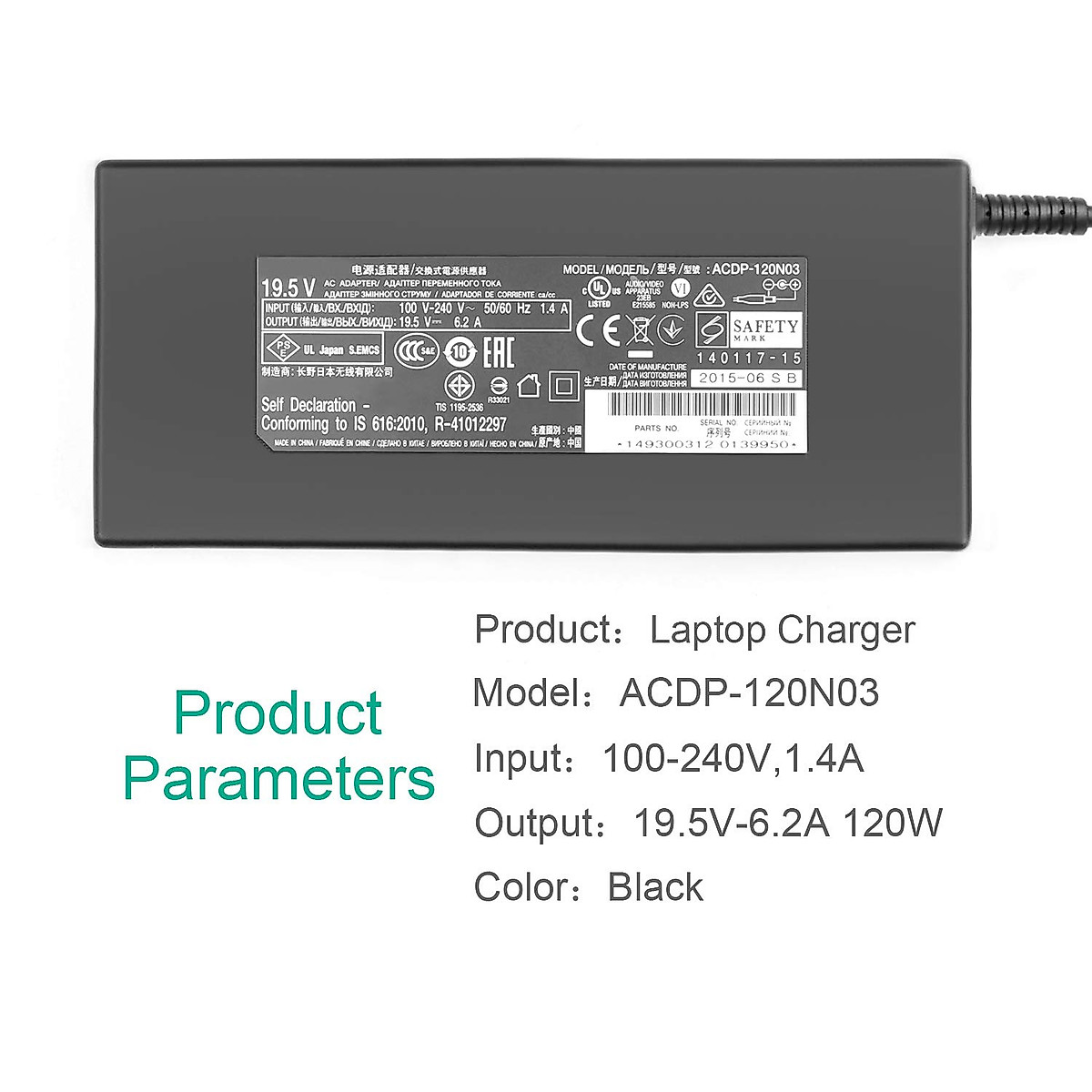 JUYOON 6.2A 120W ACDP-120N03 Charger for Sony Bravia 50 55 60" 40'' 42'' 48" KD43X720E KD49X720E XBR43X800E KDL-50W650A ACDP-120E01 Sony SDM-U27M90 INZONE M9 Monitor