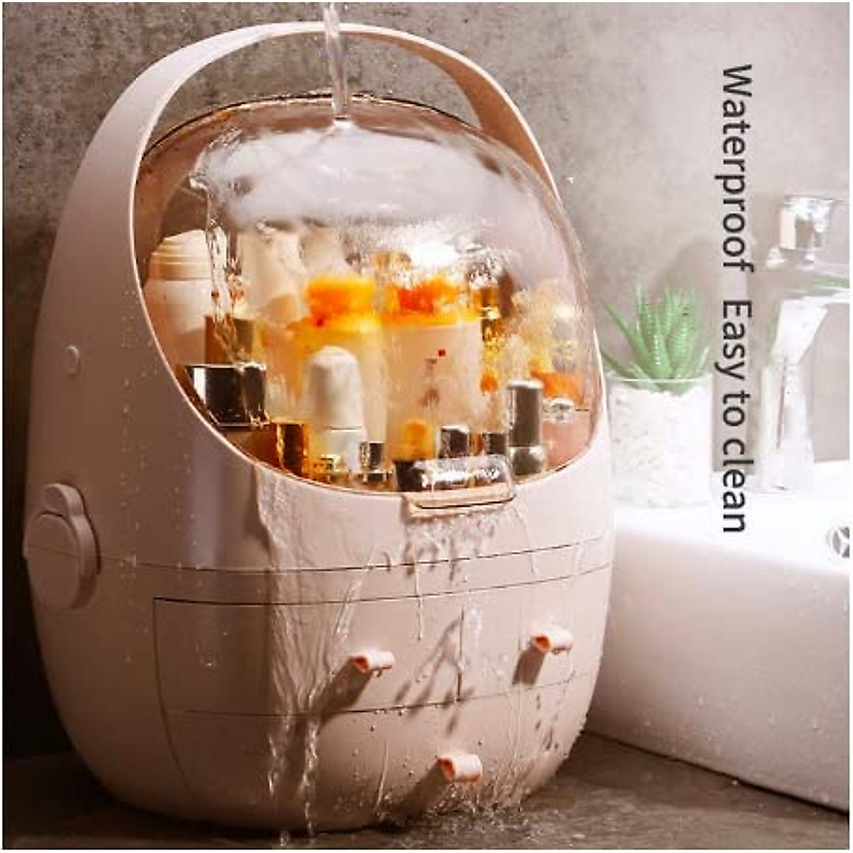 SHINYSTAR Extendable Large Cosmetic Storage Organizer with Drawers-Clear Makeup Box with Lid and Handle-Beauty Organizers and Storage Countertop-Skincare Organizers Dust Water Proof (Light Pink)