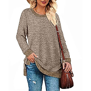 WEESO Crew Neck Sweatshirts Hoodies for Women Tunic Tops for Leggings Coffee Large