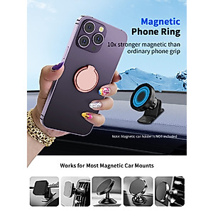 Magnetic Phone Grip Mount for Any Metal Surface [4 Strong Magnets] Gym Magnet Phone Ring Kickstand for Magnetic Car Holder Compatible with iPhone 14/13/12 Pro Max, Android and All Phones (Pink)