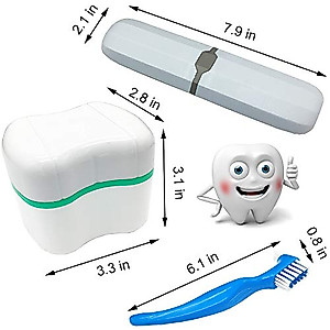 Denture Case Kit, 2 Denture Bath Cups with 2 Denture Brush & 2 Portable Toothbrush Box, Denture Brush Retainer Bath with Lid, Retainer Cleaning Denture Boxes, Toothbrush Kit for Travel