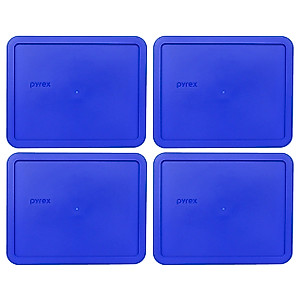 Pyrex 7212-PC 11 Cup Cadet Blue Rectangle Plastic Food Storage Lids - 4 Pack Made In the USA