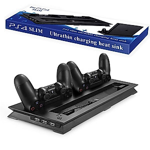 Vertical Stand Cooling Fan Station for PS4 Slim,Dual Controller Charger Station & Dual Cooling Fan Stand Base,USB Hub for Data Transferring Charging,Console Accessories