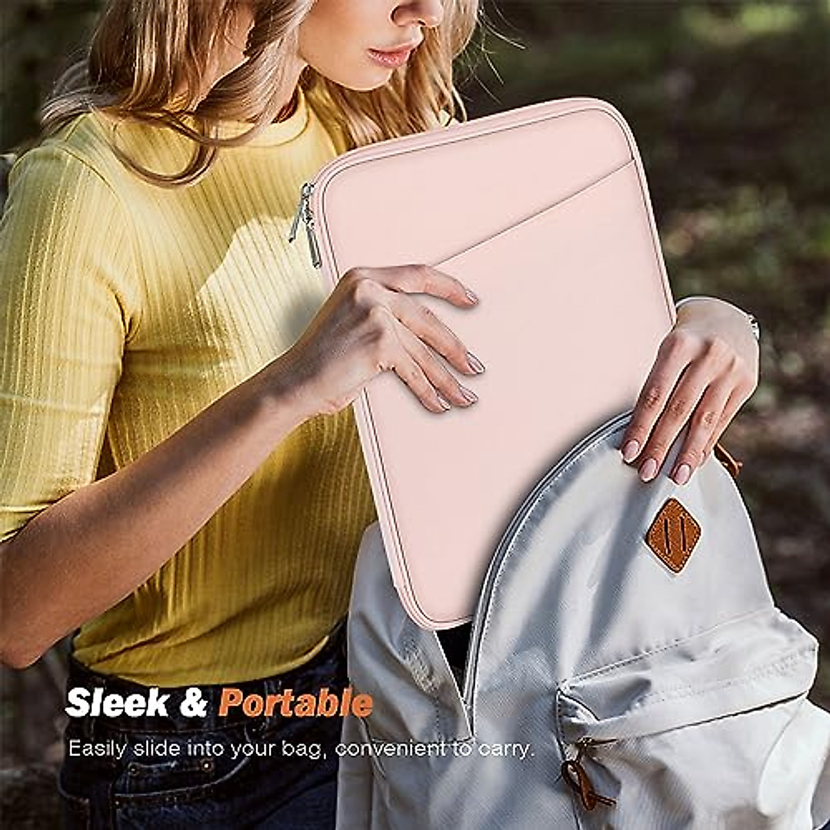 MoKo 12.9 Inch Tablet Sleeve Bag, Compatible with iPad Pro 12.9 M2 2022/2021/2020/2018/Pro 12.9 2017, Surface Laptop Go 12.4", Galaxy Tab S8+ 12.4", Waterproof Bag Carrying Case with Pocket, Pink